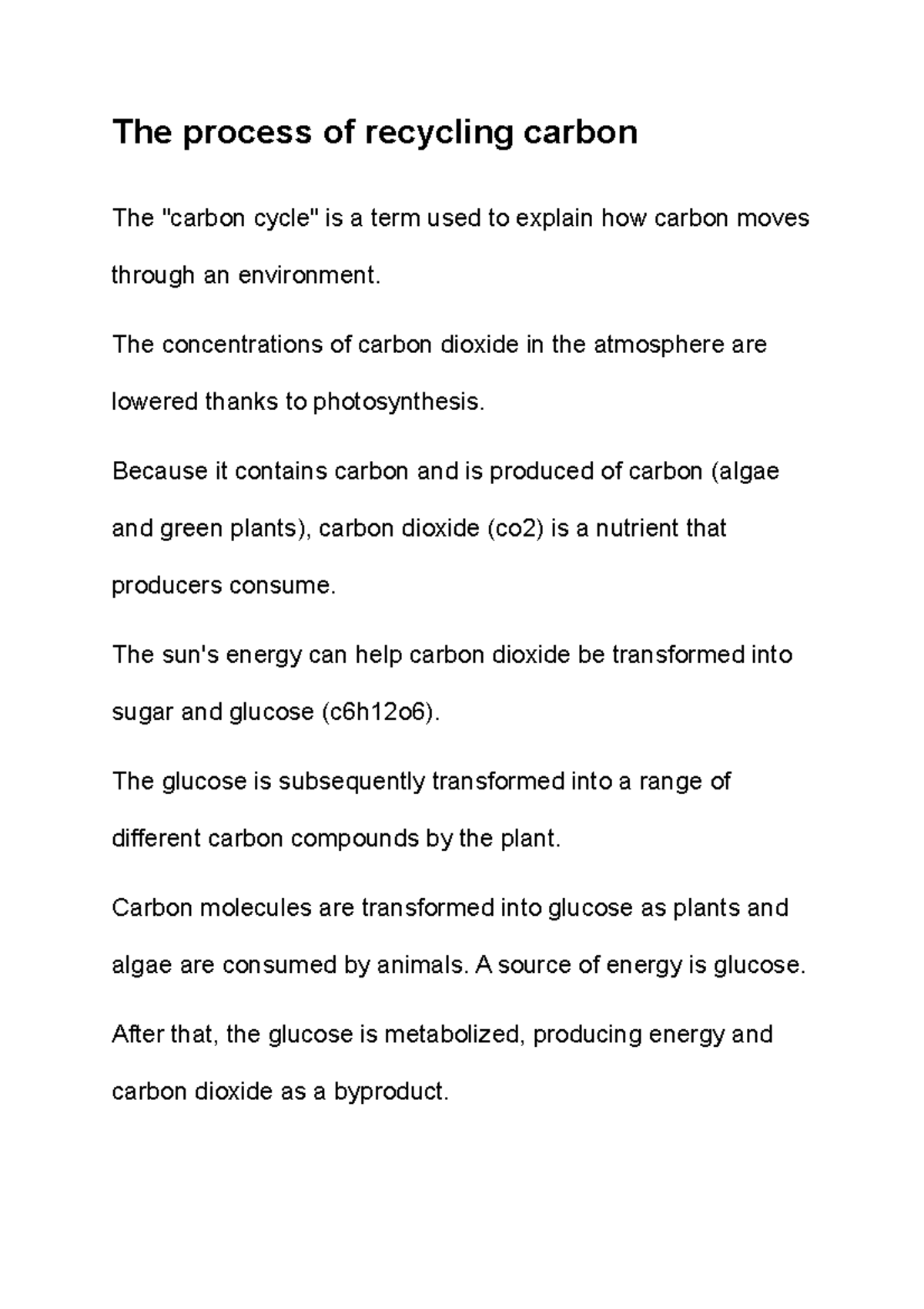 The process of recycling carbon - The concentrations of carbon dioxide ...