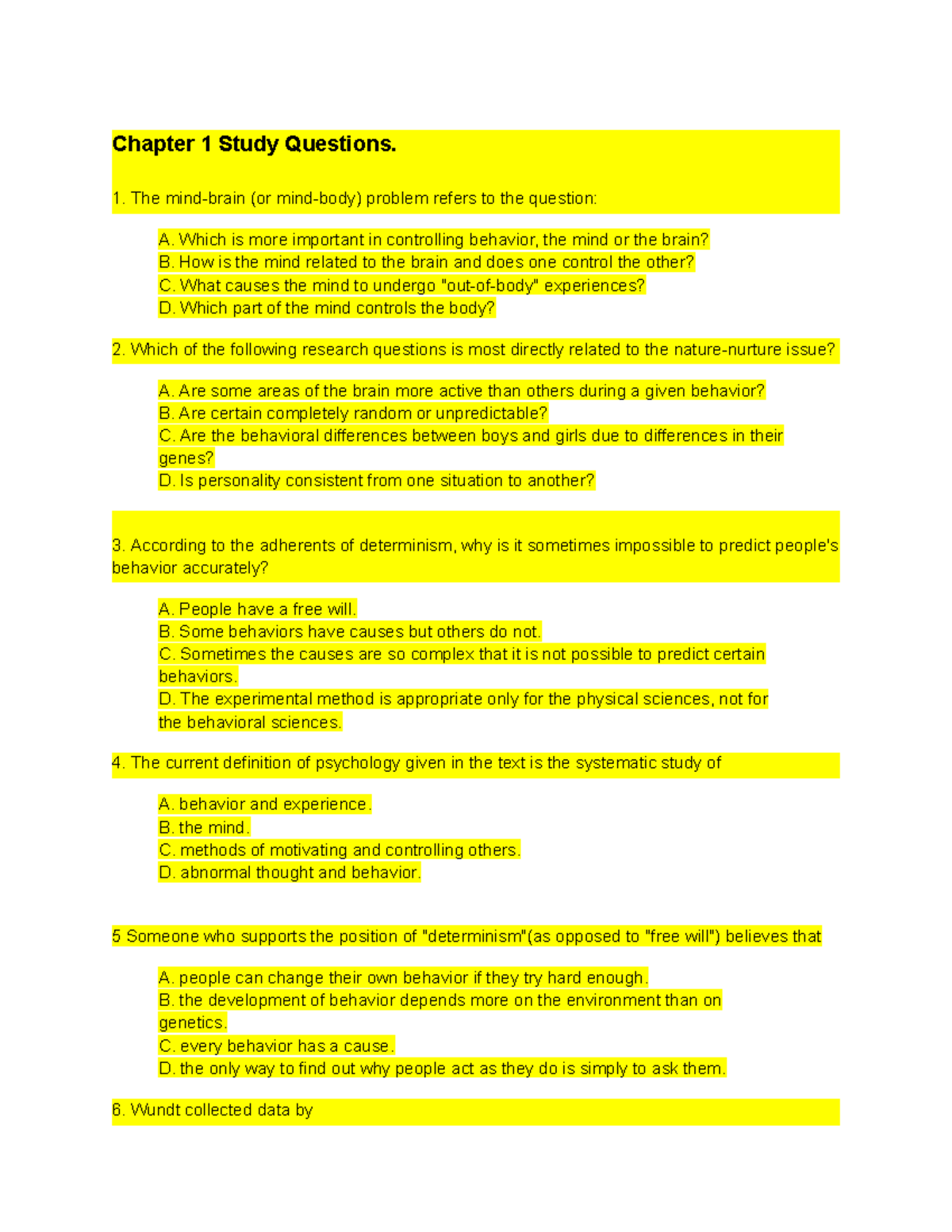 Chapter 1 Study Questions Chapter 1 Study Questions The Mind brain