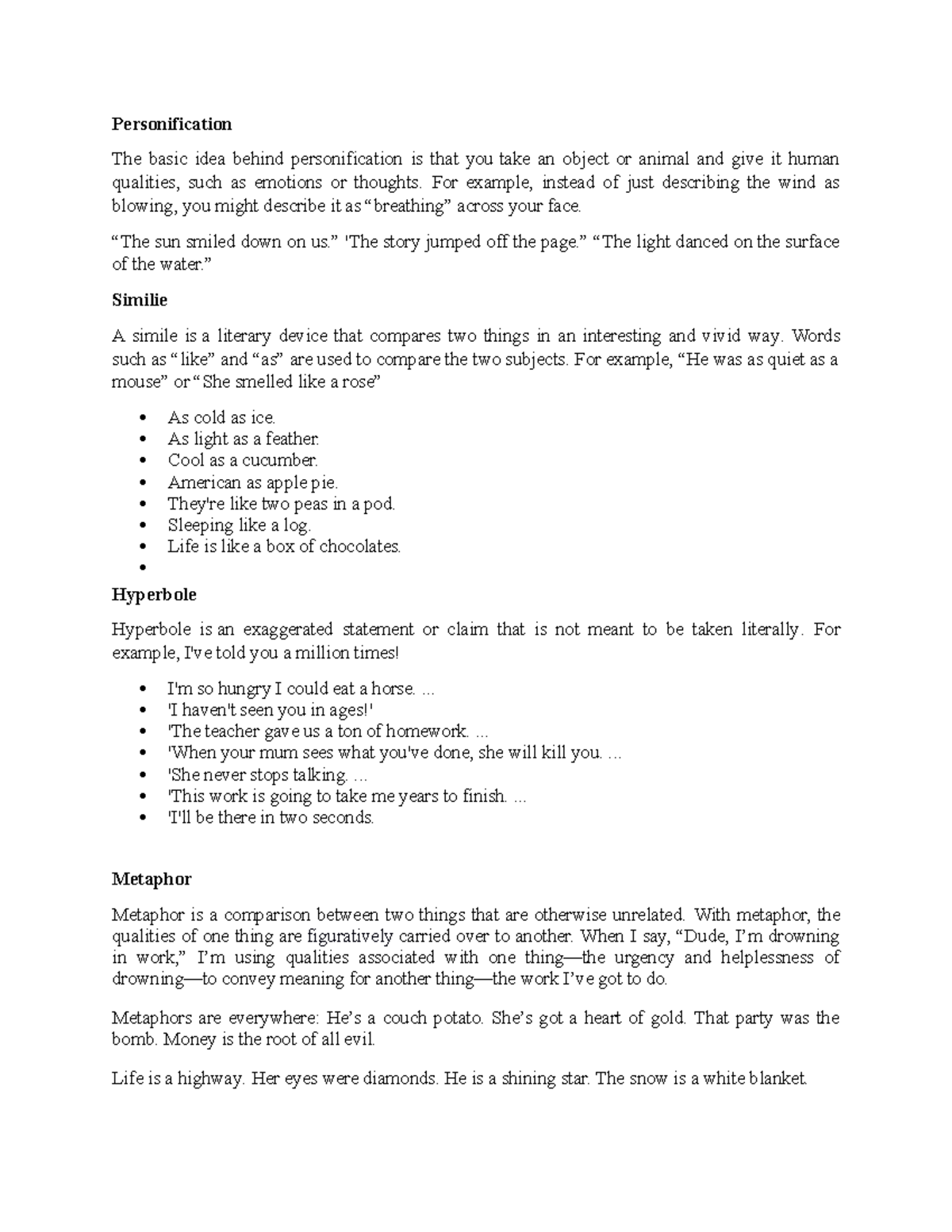 Figurative language - Personification The basic idea behind ...