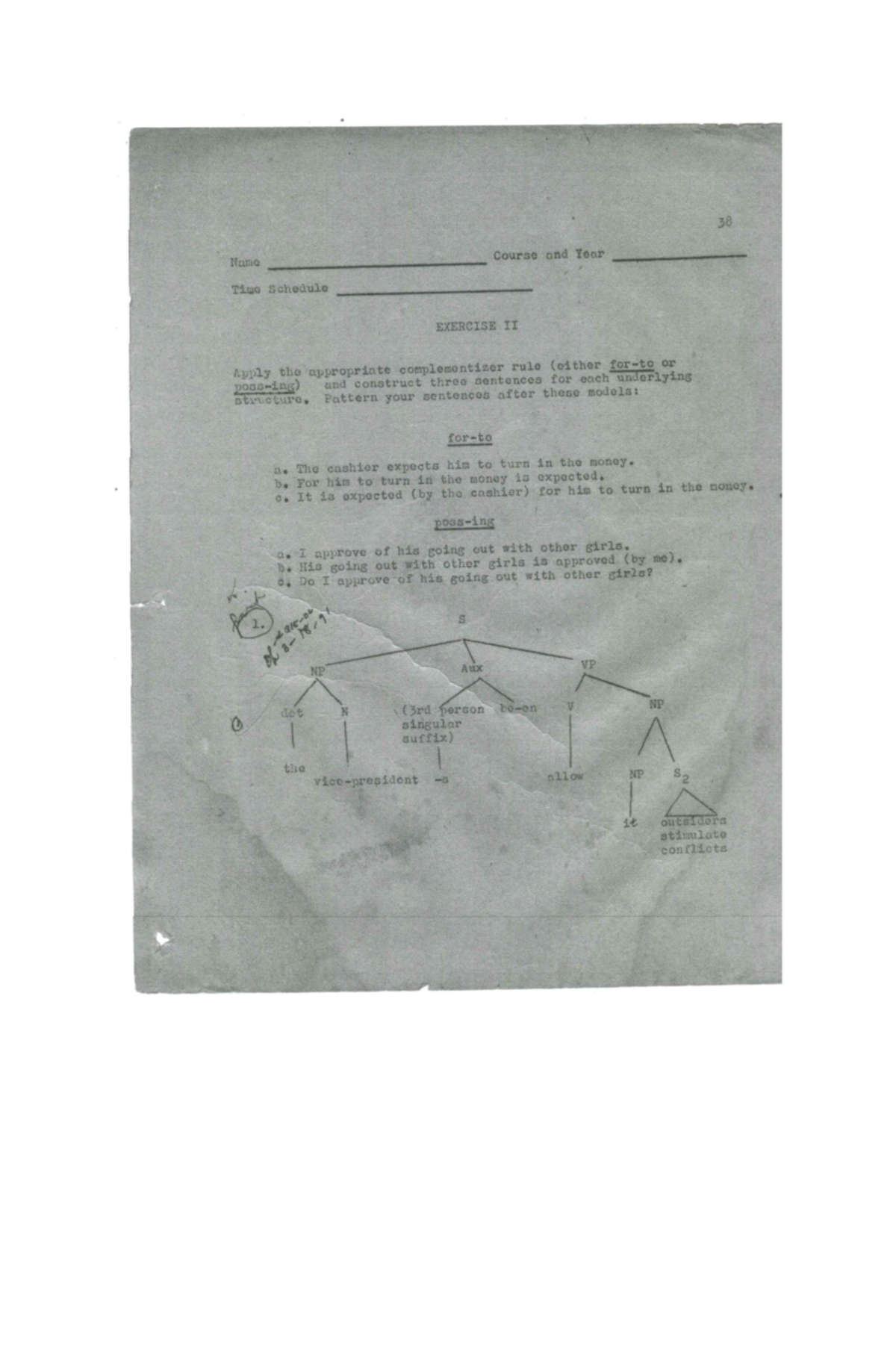 7 Exercises for to and pss ing - 38 Course and Year Name Time Schedule ...