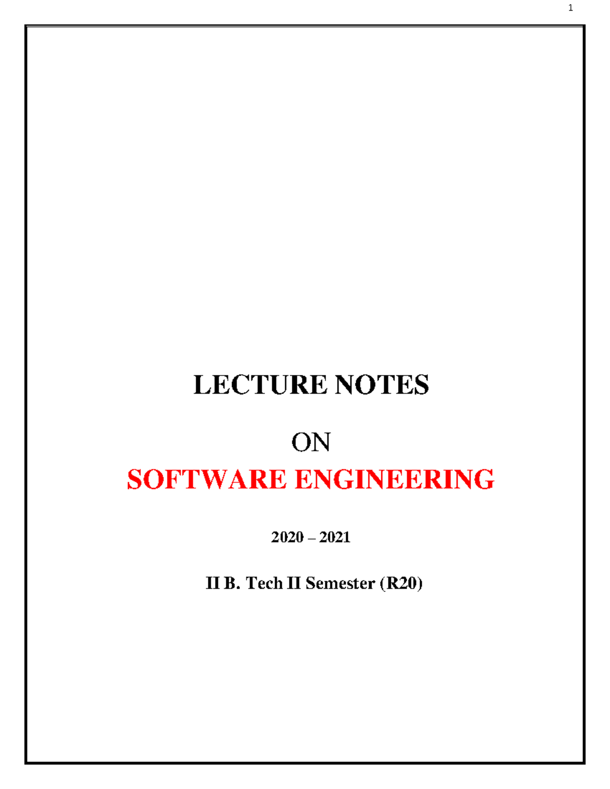 Se Unit Iii Lecture Notes On Software Engineering 2020 2021 Ii B Tech Ii Semester R20 2 S 