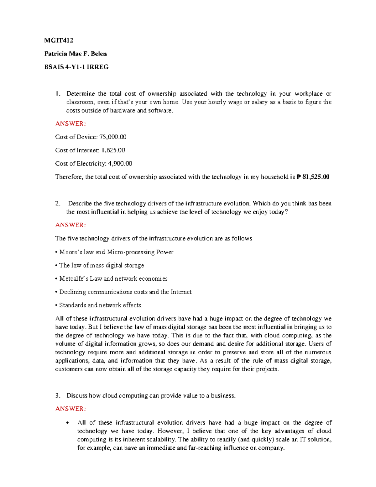 Module 5 Assignment - MGIT Patricia Mae F. Belen BSAIS 4-Y1-1 IRREG Determine the total cost of ...