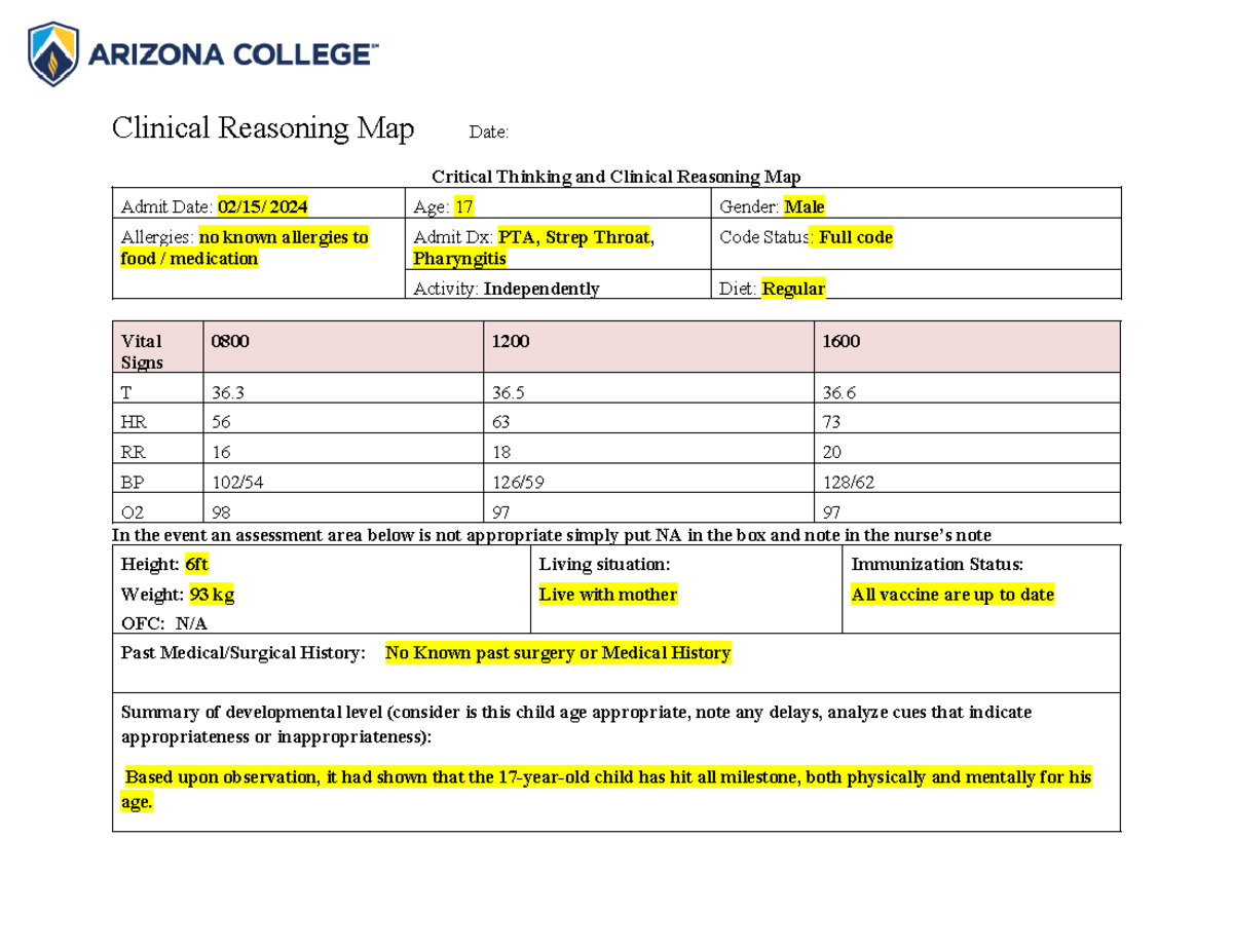 Critical Thinking Map resubmit - Critical Thinking and Clinical ...
