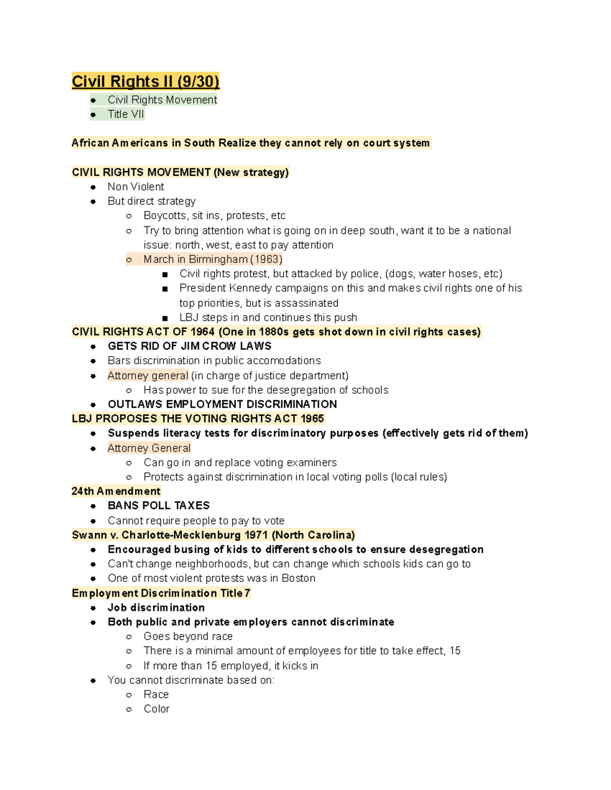 Pols 206 notes 5 - Jason Smith - Civil Rights II (9/30) Civil Rights ...
