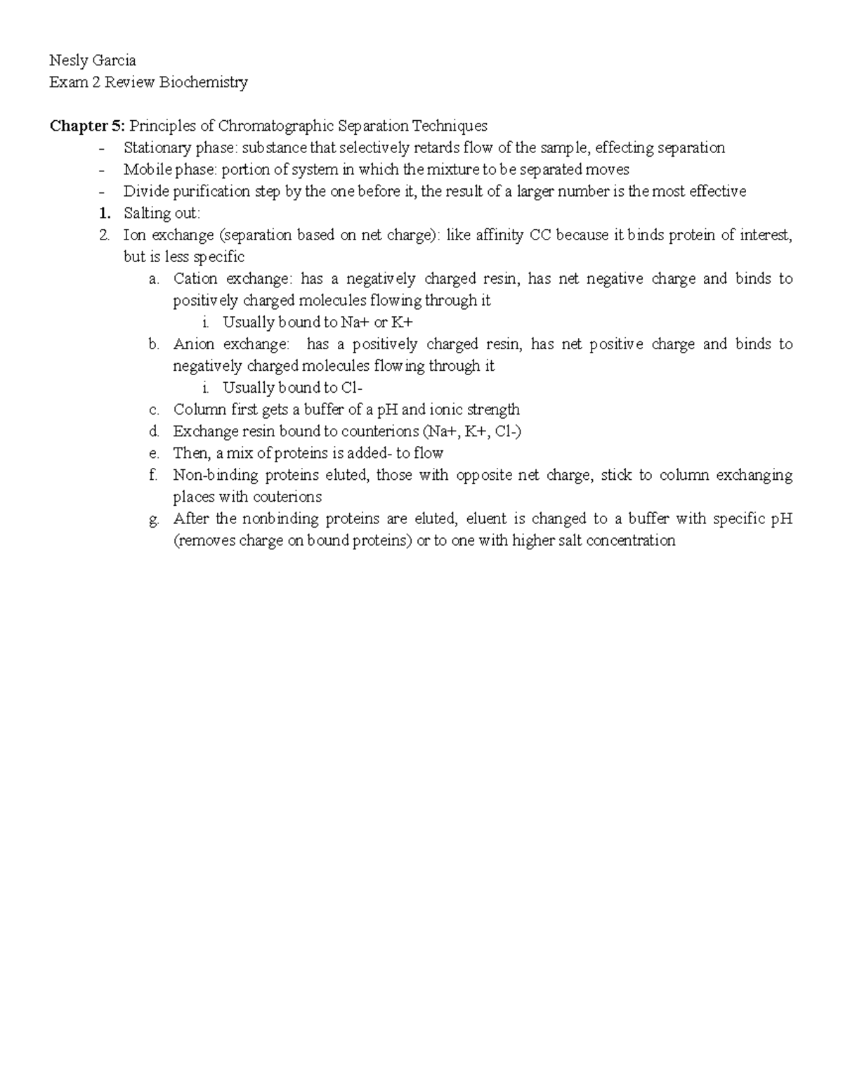 Biochem Exam 2 2021 - Nesly Garcia Exam 2 Review Biochemistry Chapter 5 ...
