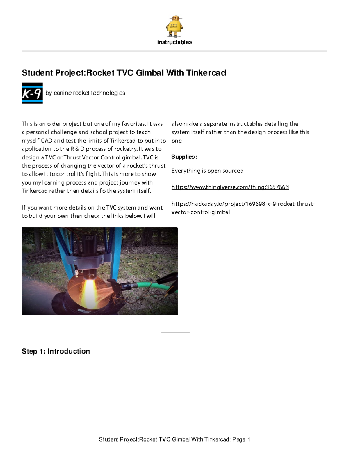 Student Project Rocket TVC Gimbal With Tinkercad - instructables ...