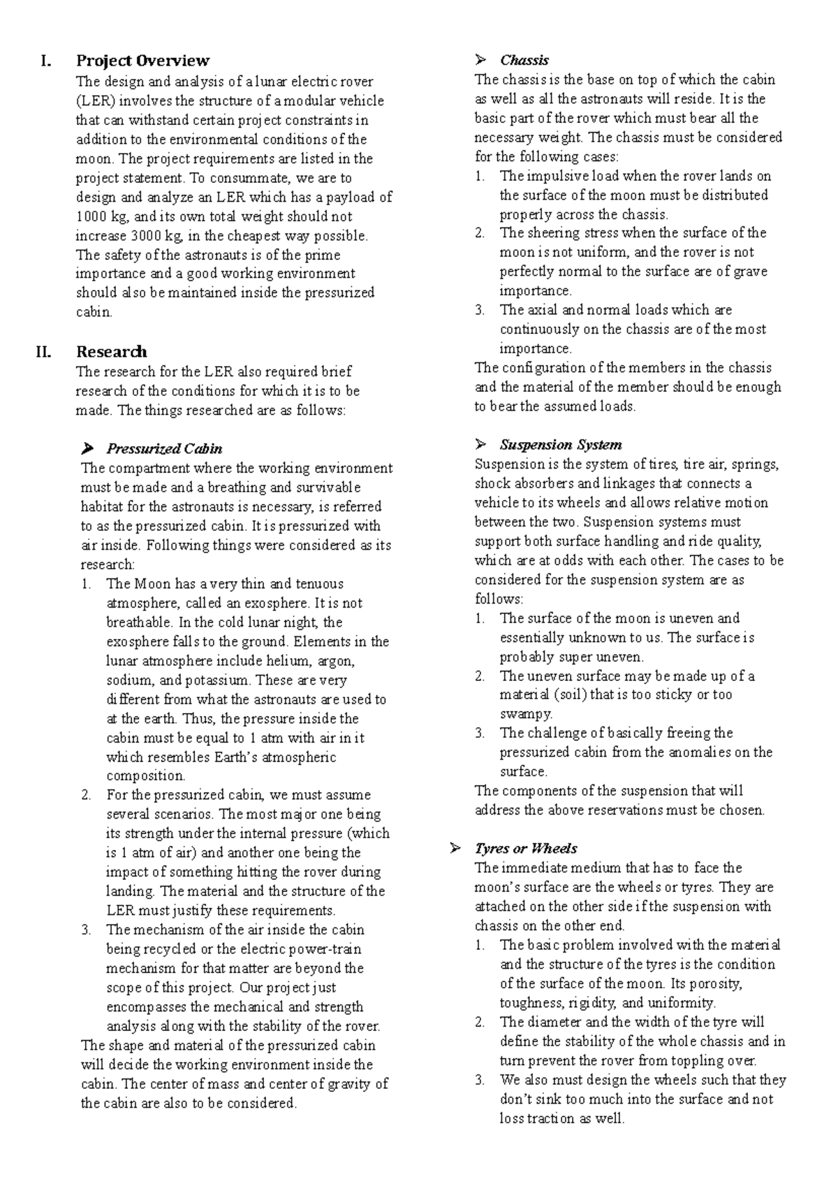 Preliminary Design Report - I. Project Overview The design and analysis ...