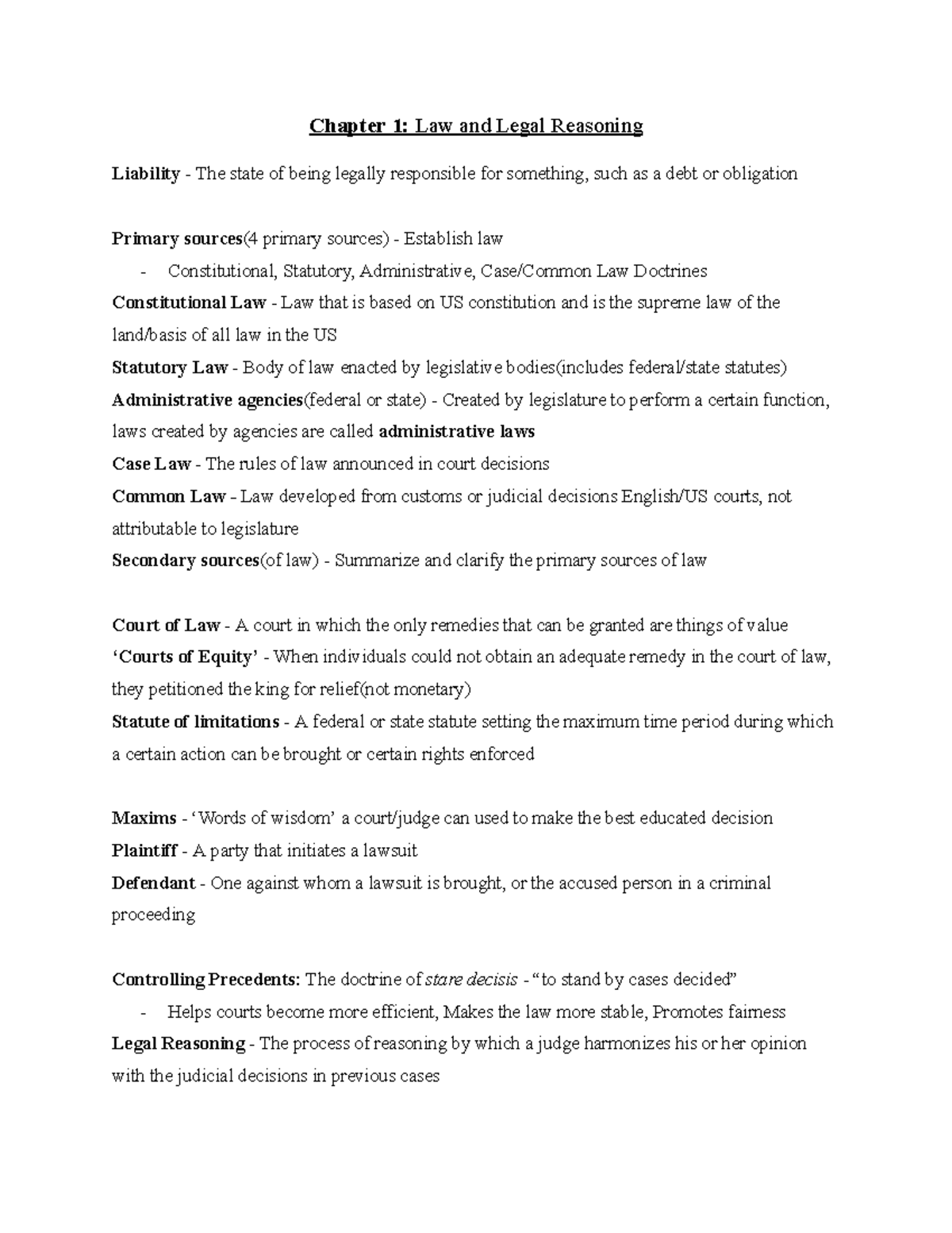 Law and Legal Reasoning - Chapter 1: Law and Legal Reasoning Liability ...