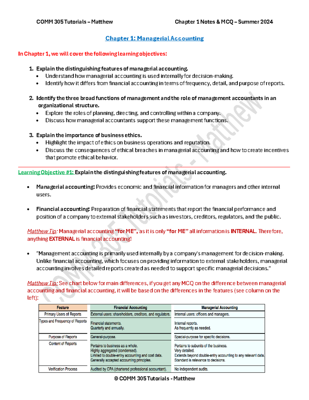 Chapter 1 Textbook Notes & MCQ - Chapter 1: Managerial Accounting In ...
