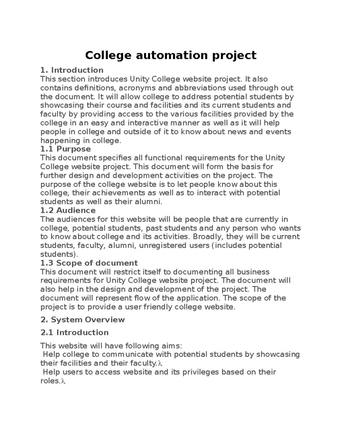 College automation project - Introduction This section introduces Unity ...