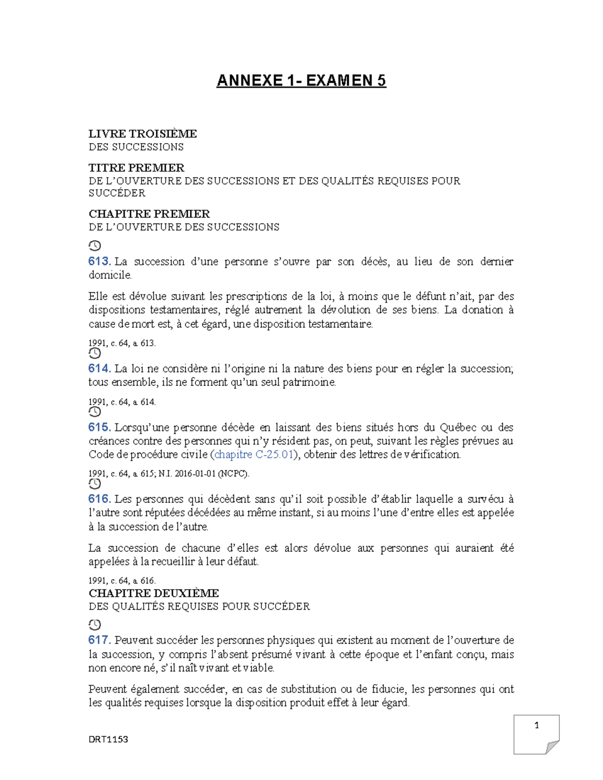 DRT1153 Annexe 1-Examen 5 - 1 ANNEXE 1- EXAMEN 5 LIVRE TROISIÈME DES ...