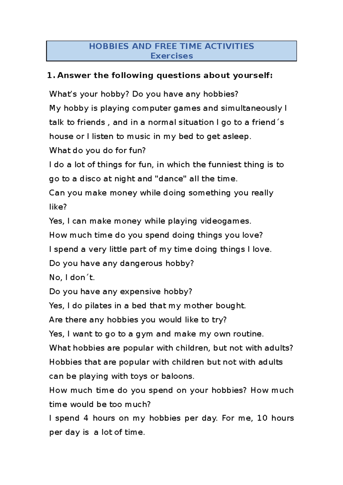 Hobbies AND FREE TIME Activities Exercises HOBBIES AND FREE TIME hobbies-and-free-time-activities-exercises-hobbies-and-free-time