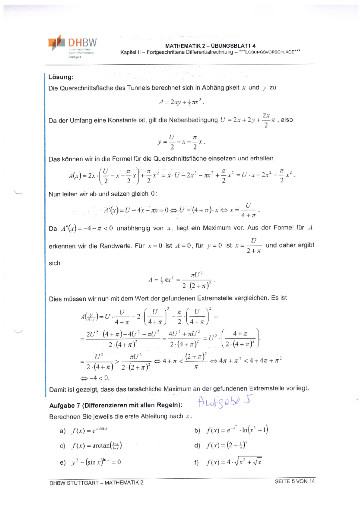 Aufgabe 5+6-Loesungen - Mathematik II - Studocu