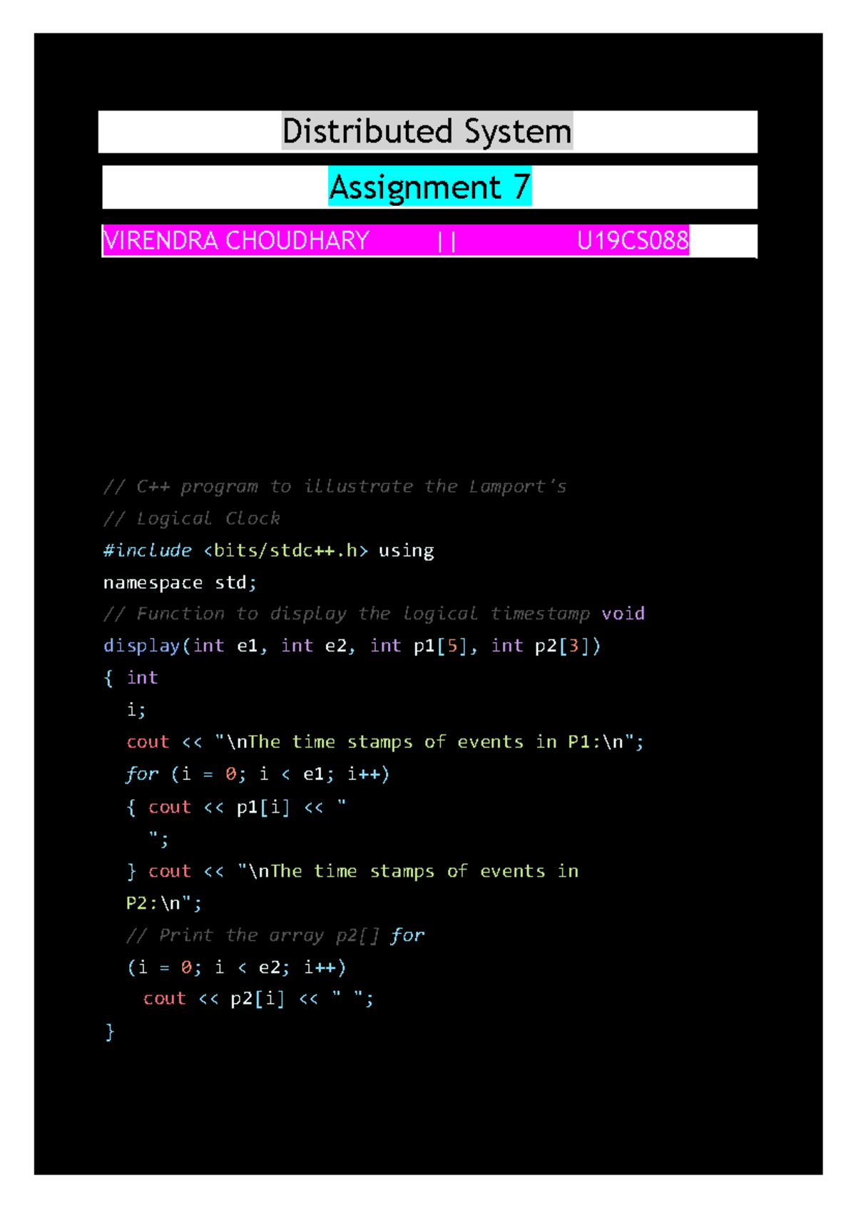 Ds ASS 7 - computer science - Distributed System Assignment 7 VIRENDRA ...