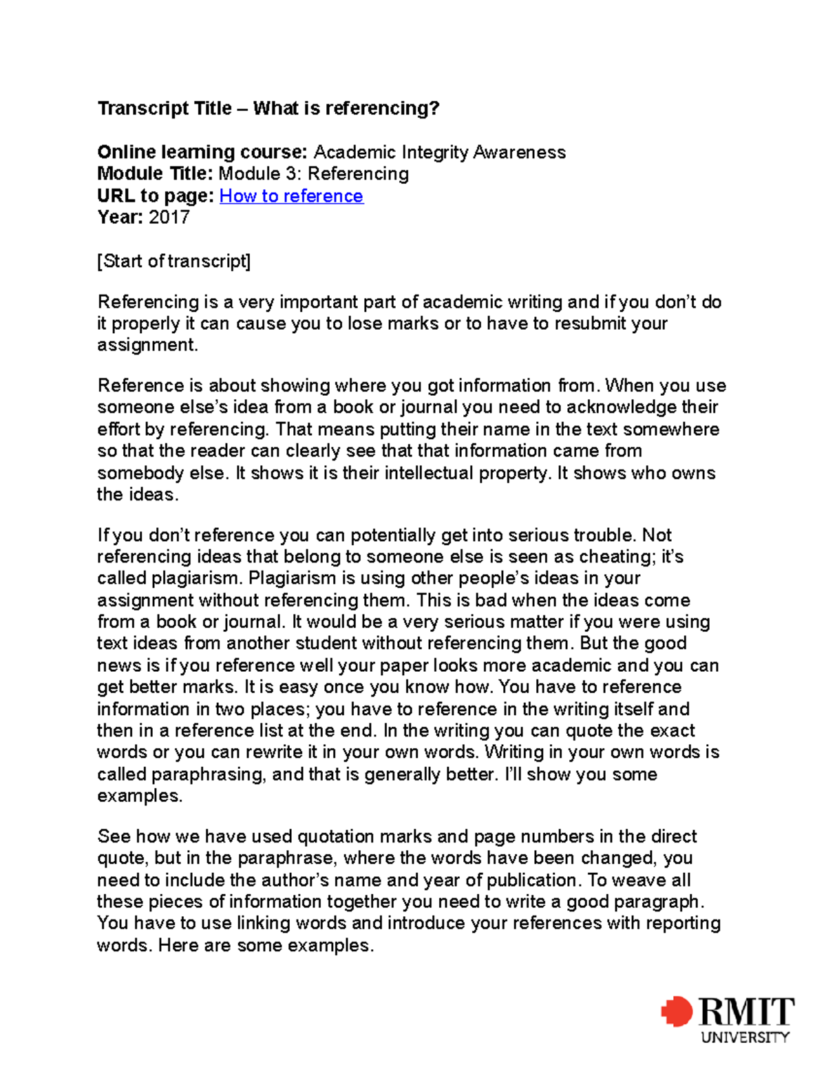 What is referencing transcript (.docx, 41KB) - Transcript Title – What ...