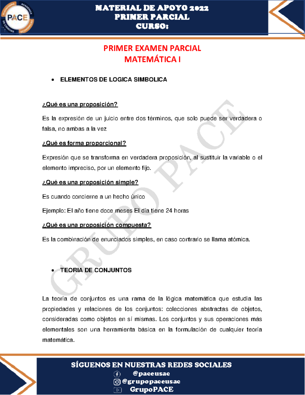 Material- Primer Parcial- Matemática I- Grupo PACE - PRIMER PARCIAL ...