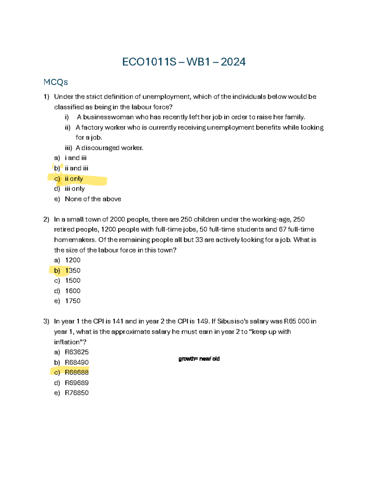 ECO1011S - WB1 - Student Copy - 2024 - ECO1011S – WB1 – 2024 MCQs Under ...