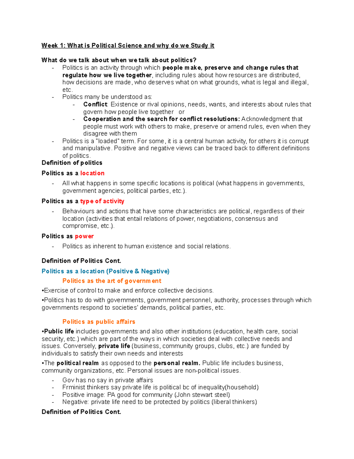 Political Science Lecture Notes Week 1 What Is Political Science And