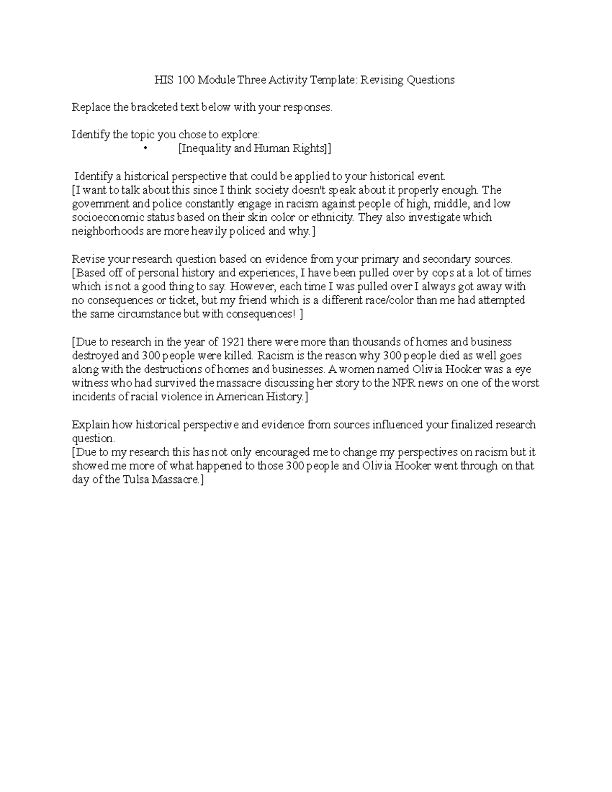 HIS 100 Module Three Activity Revising Questions Template - HIS 100 ...