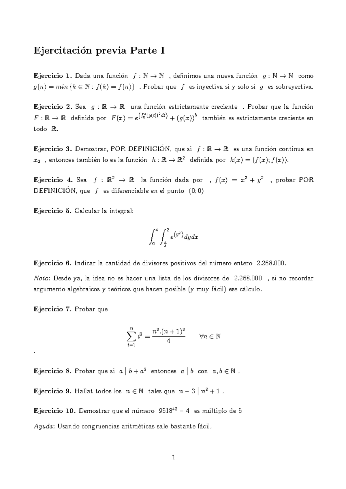 Ejercitación previa Parte I - Ejercitaci ́on previa Parte I Ejercicio 1 ...