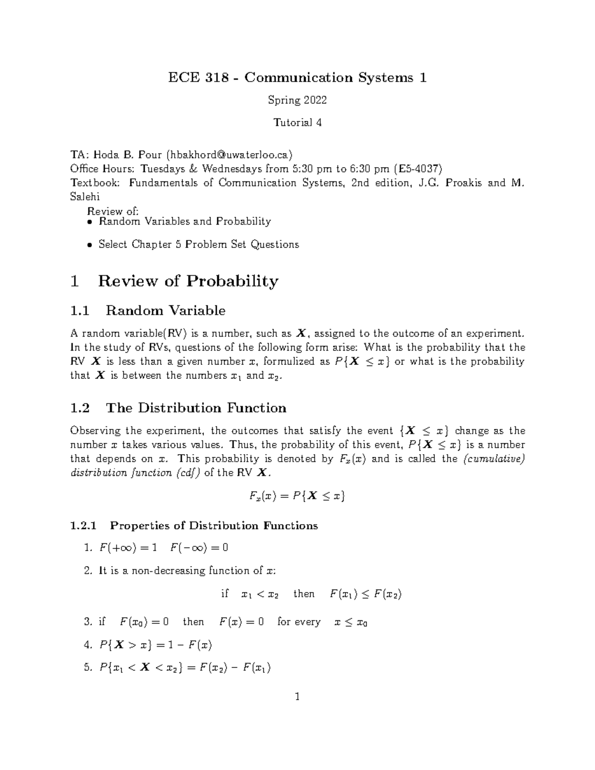 Tutorial 4 - Instructor: Weihua Zhuang - ECE 318 - Communication ...