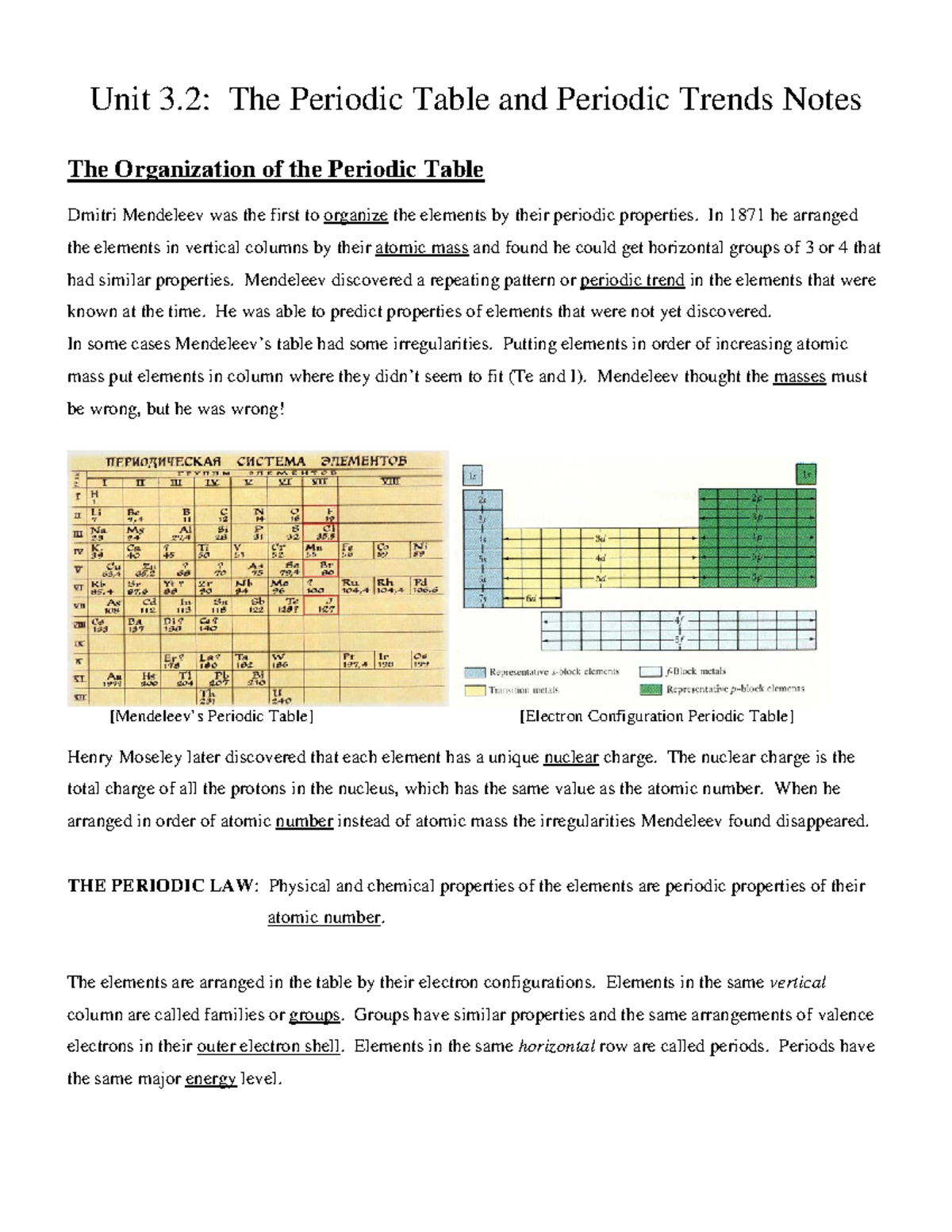 Periodic Trends Notes 2lx7lcf - Unit 3: The Periodic Table and Periodic ...