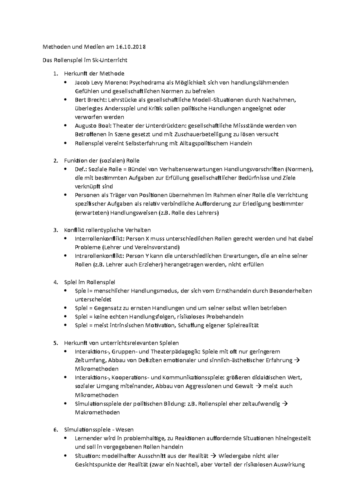 Methoden und Medien am 16 - Das Rollenspiel im Sk-Unterricht Herkunft der Methode Jacob Levy ...