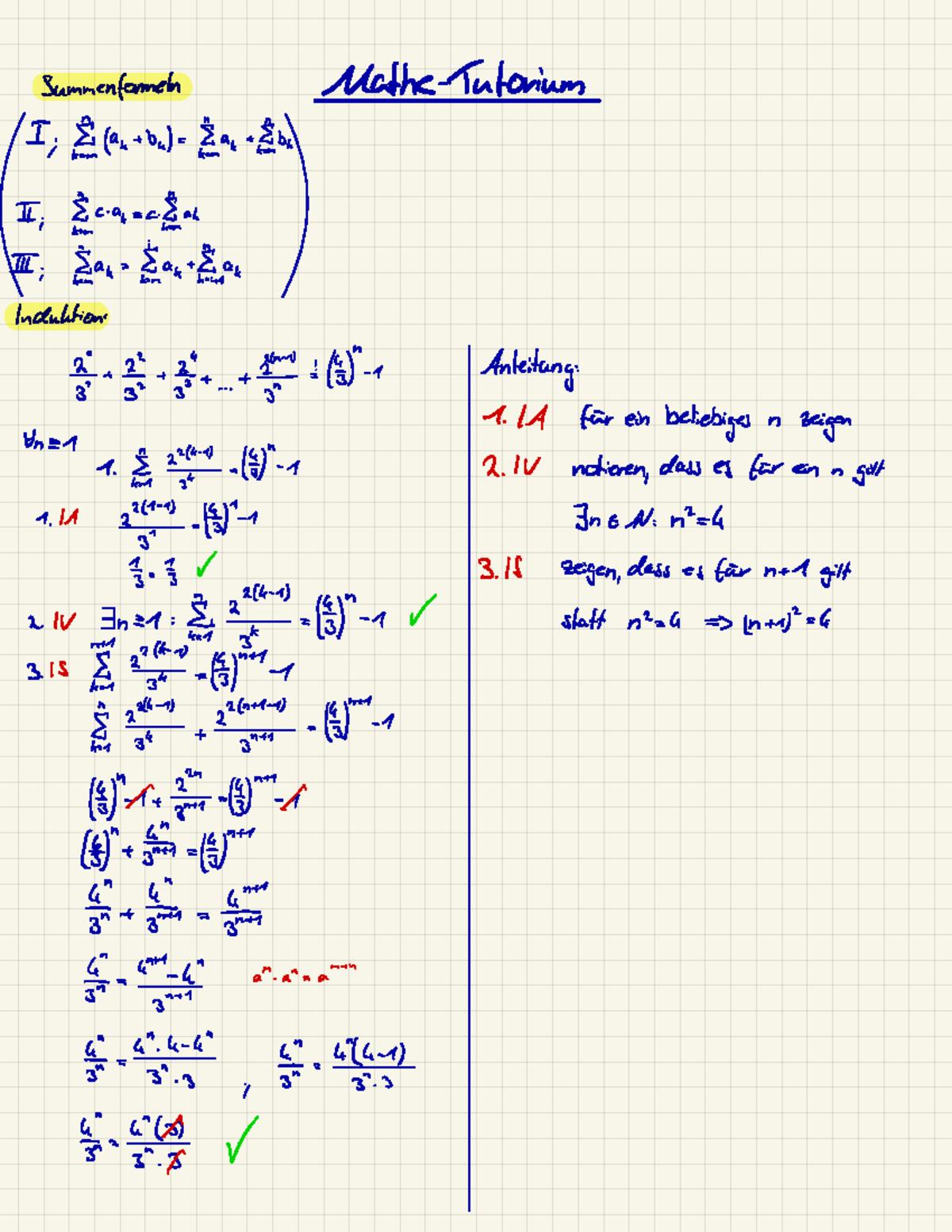 Mathe-Tutorium - Übungen aus dem Mathe Tutorium - Summenformeln Mathe ...