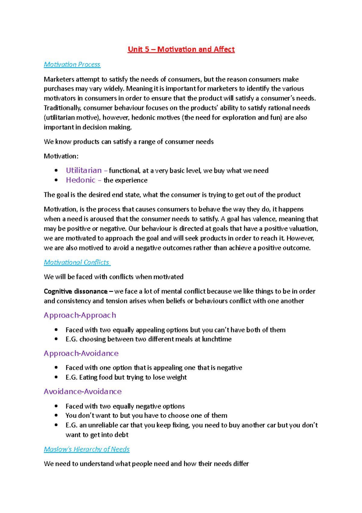 Unit 5 - Motivation and Affect - Unit 5 – Motivation and Affect ...