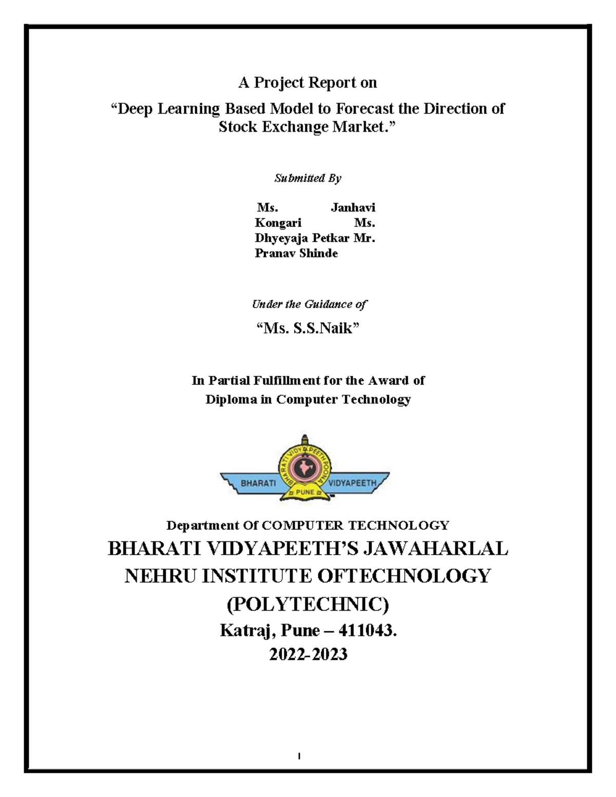 Janhavi Report - afdasf - I A Project Report on “Deep Learning Based ...