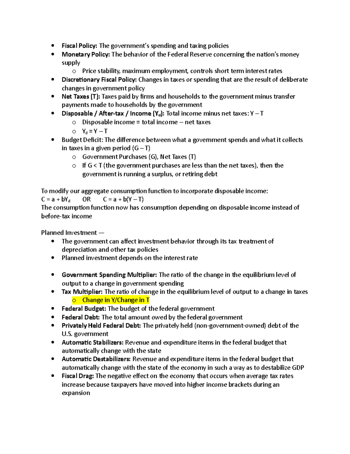 Macro Chapter 9 - Professor Stone - Fiscal Policy: The government’s ...