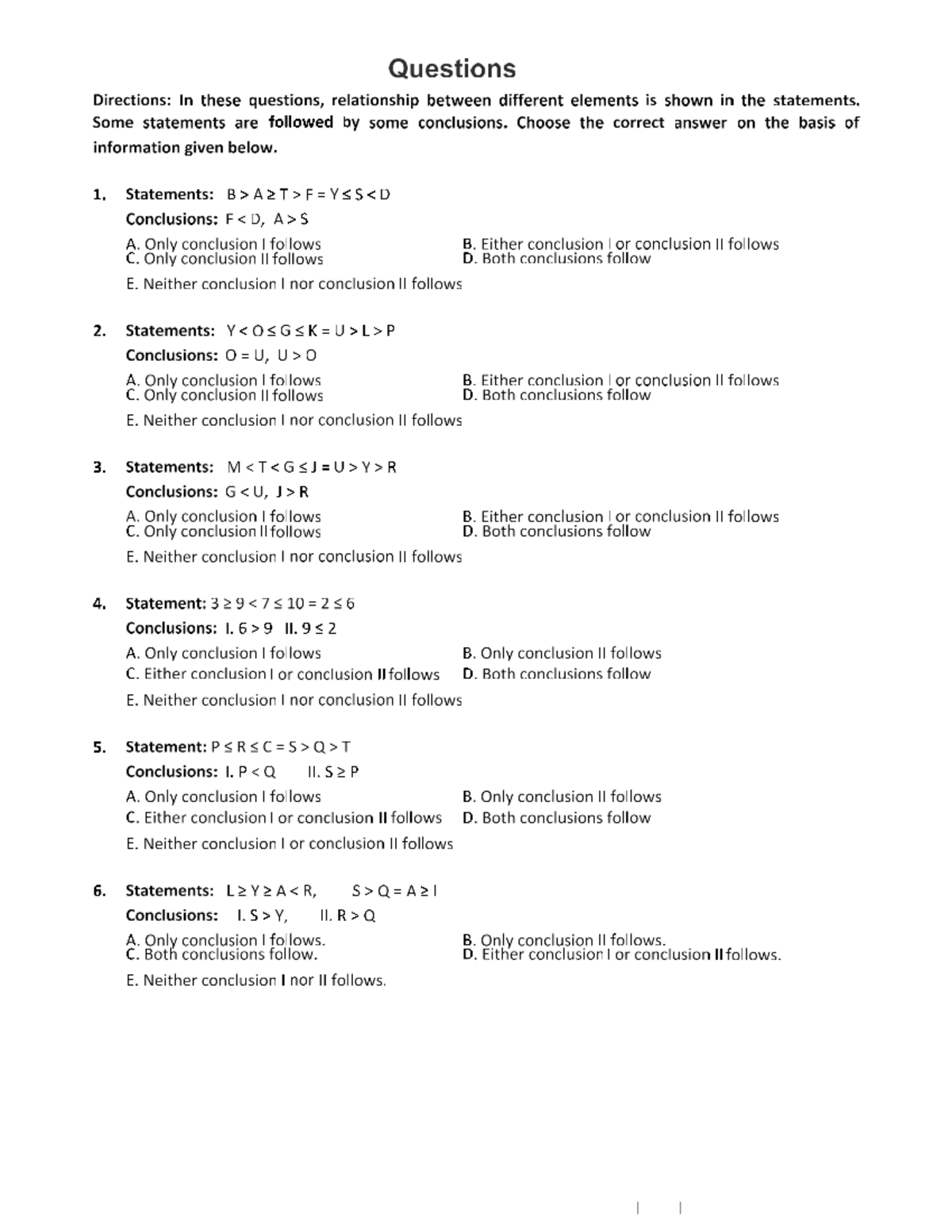 Inequalities Pdf - quantative applitude - Questions Directions: In ...