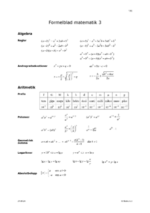 Formelblad ma åk 9 - Formelblad till nationellt prov i matematik, årskurs 9 PREFIX T G M k h da ...