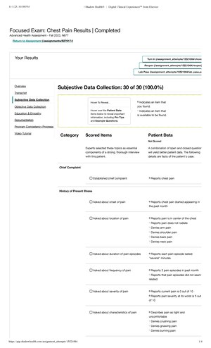 Shadow Health Focused Chest Pain - Focused Exam: Chest Pain Results ...