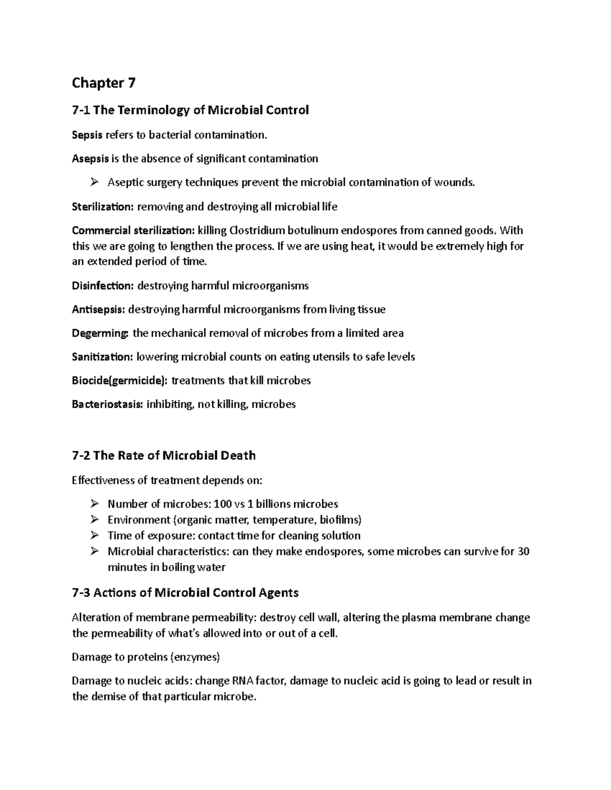 Chapter 7 Micro - Chapter 7 7-1 The Terminology of Microbial Control Sepsis refers to bacterial ...