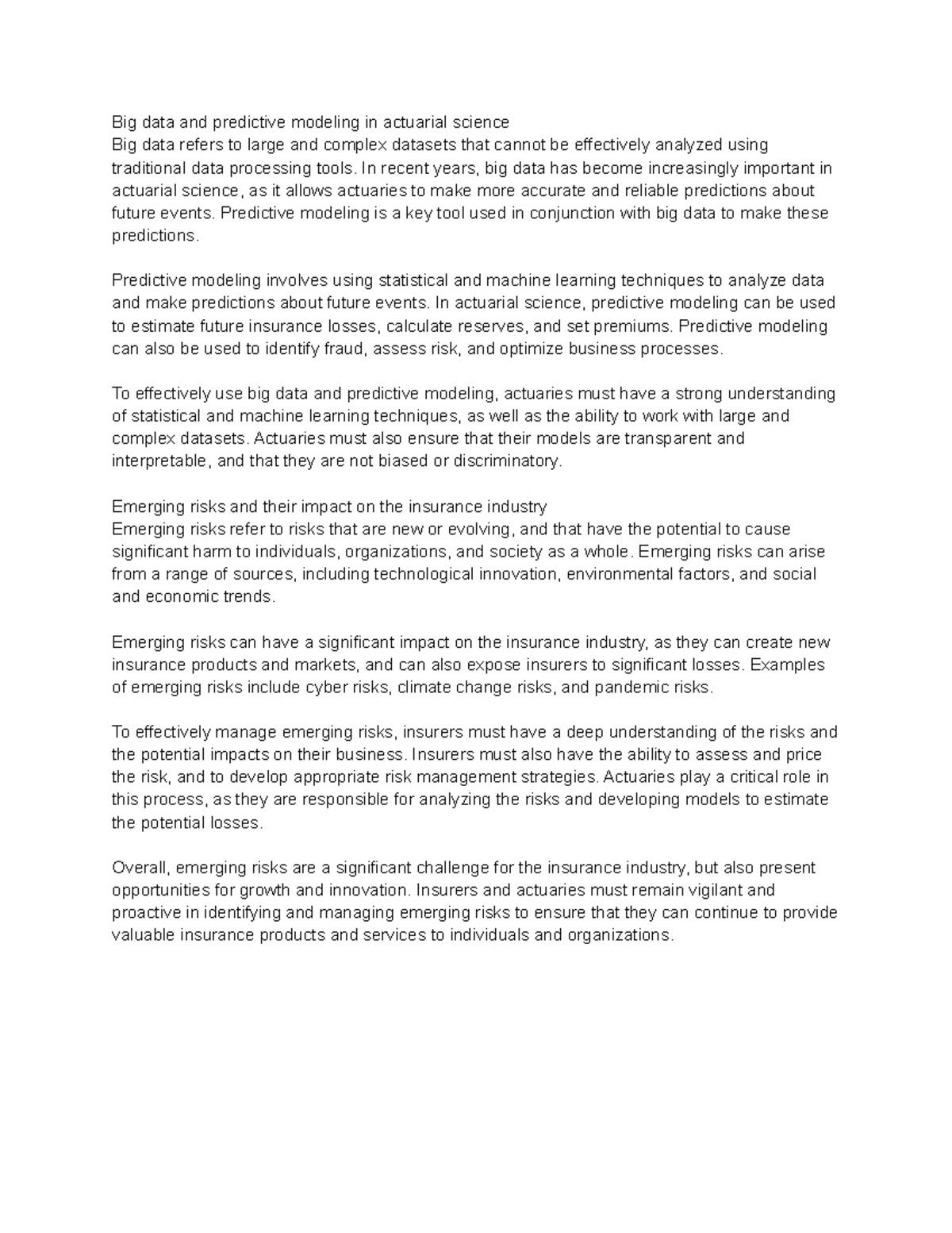 Special Topics In Actuarial Science 5 6 Big Data And Predictive Modeling In Actuarial Science