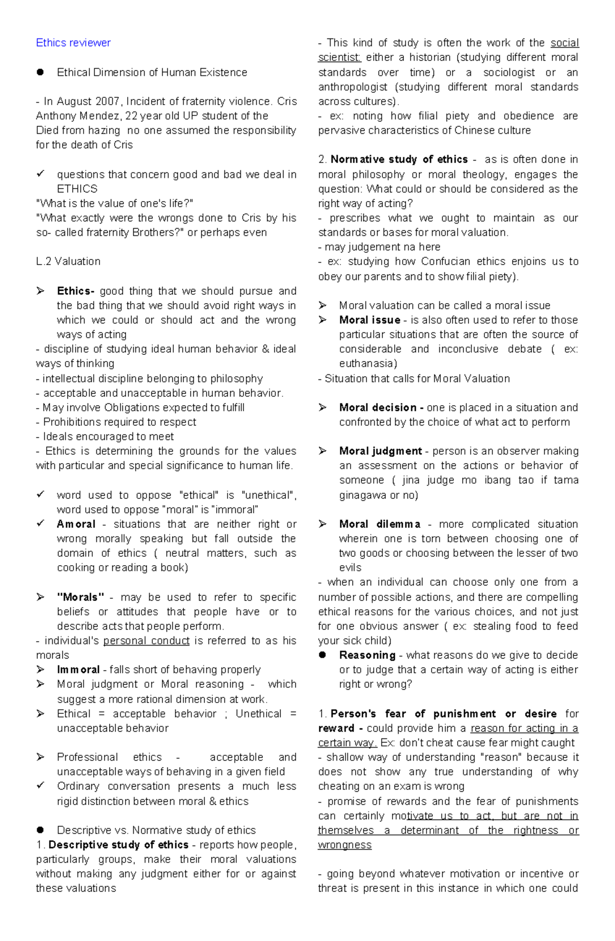 Ethics rev - reviewer - Ethics reviewer Ethical Dimension of Human ...