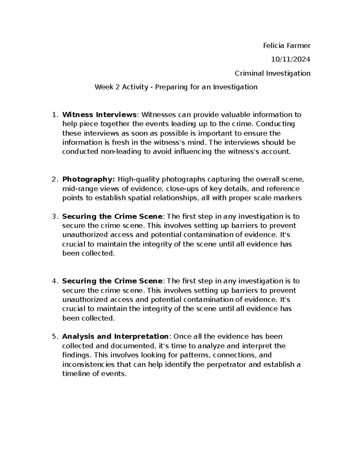 Criminal Investigations - Felicia Farmer 10/11/ Criminal Investigation ...