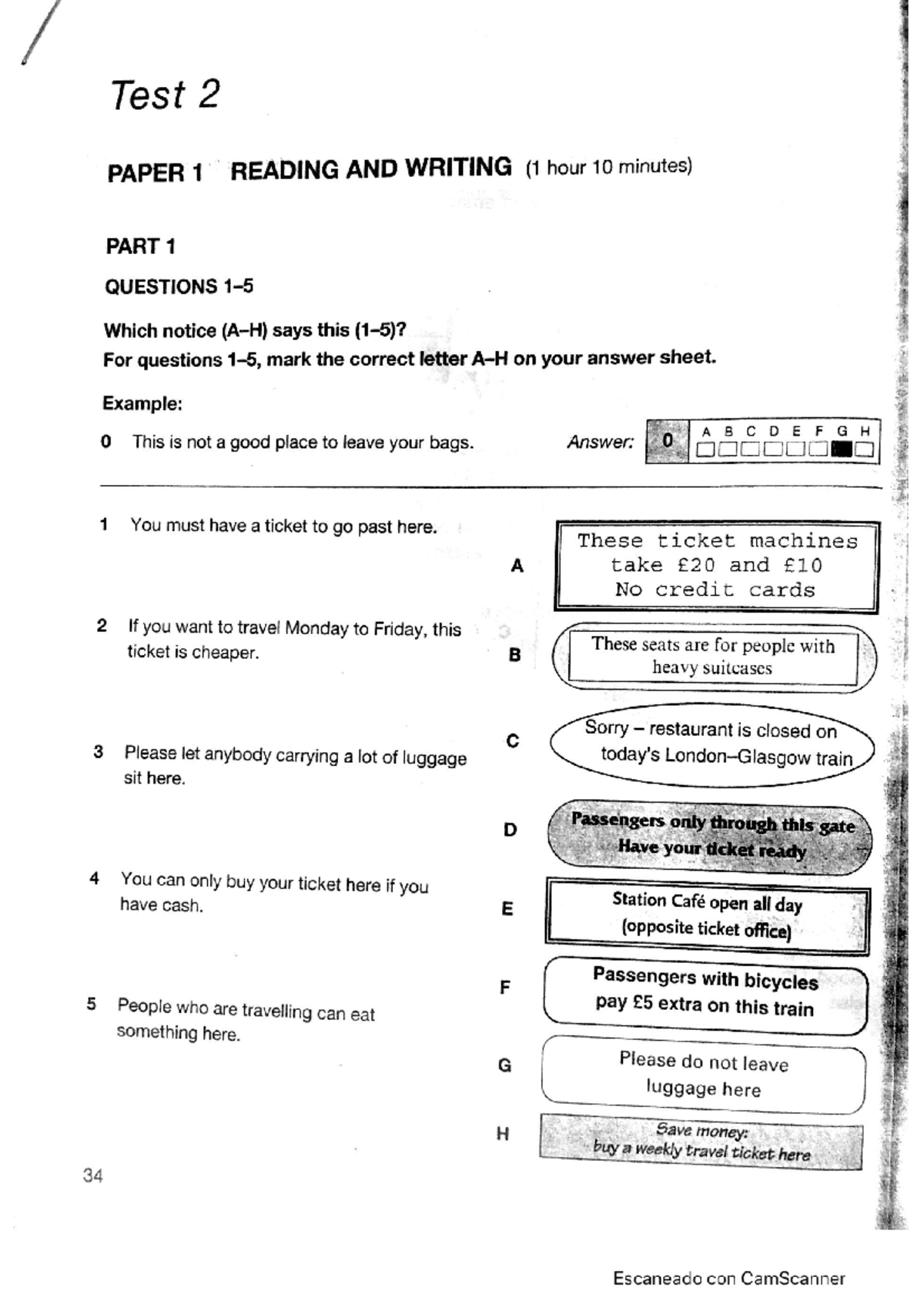 TEST 2 KET - Exámen de repaso. - Test 2 PAPER 1 READING AND WRITING (1 ...