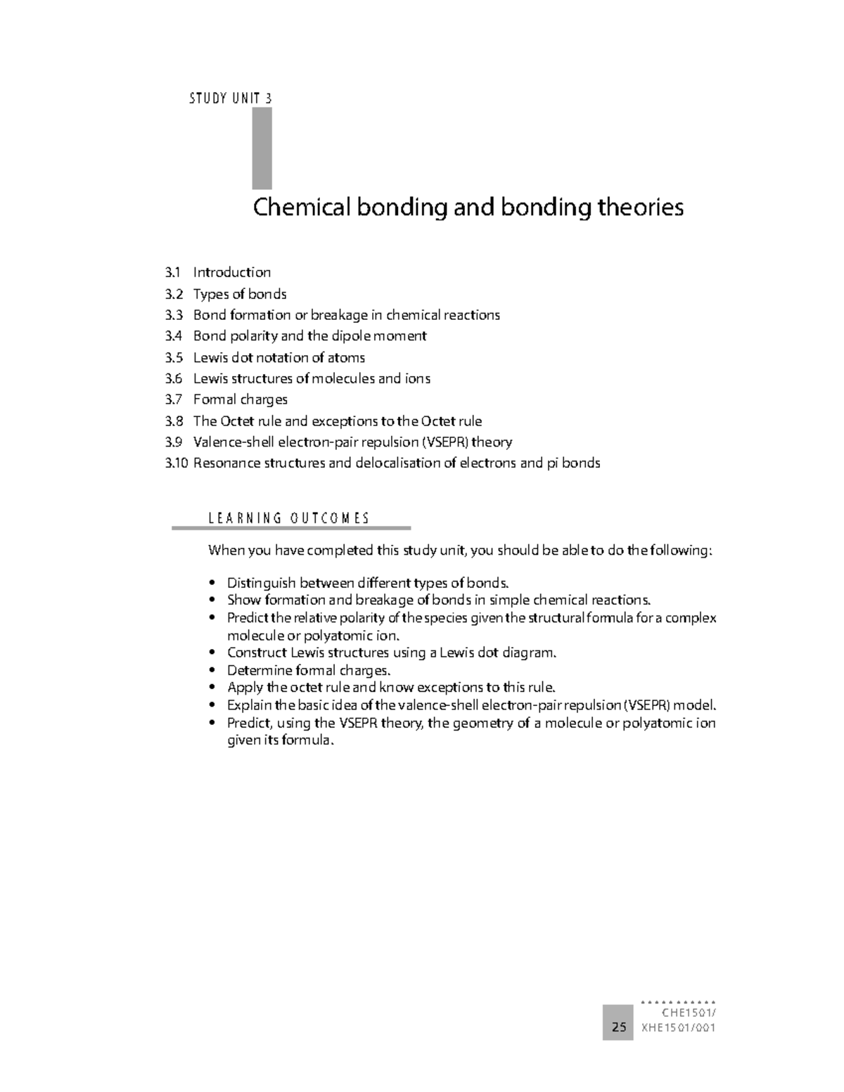 Chemical bonding and bonding theories - .......... CH E1501/ 25 XH E1501/0 01 3 S T U D Y U N I ...