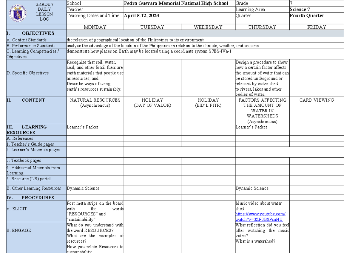 SCIENCE 7 WEEL 2 DLL - School Pedro Guevara Memorial National High ...