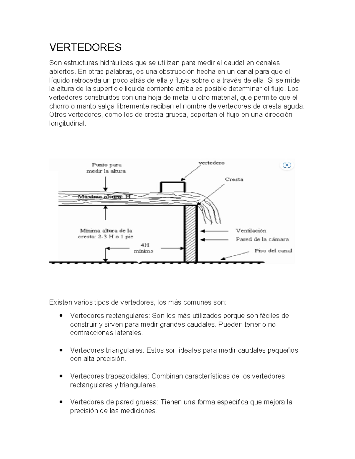 Vertedores - VERTEDORES Son estructuras hidráulicas que se utilizan ...
