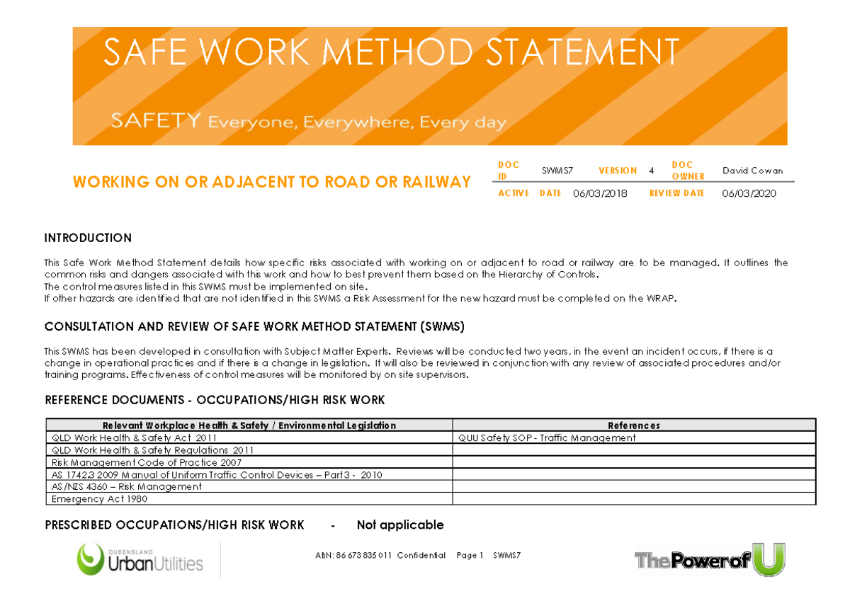 SWMS7 Working Road Railway - SAFE WORK METHOD STATEMENT WORKING ON OR ...