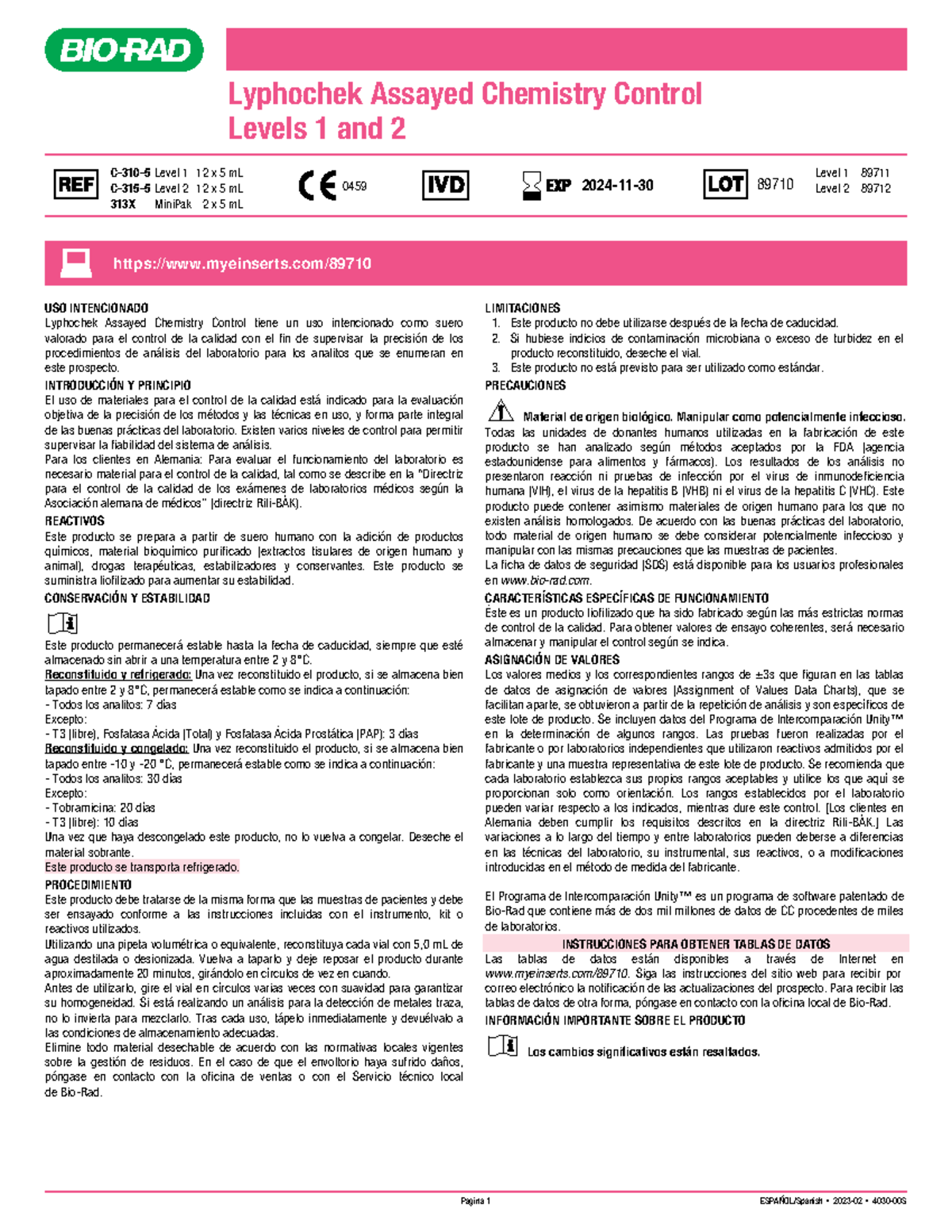 89710 - asd - Lyphochek Assayed Chemistry Control Levels 1 and 2 C-310 ...