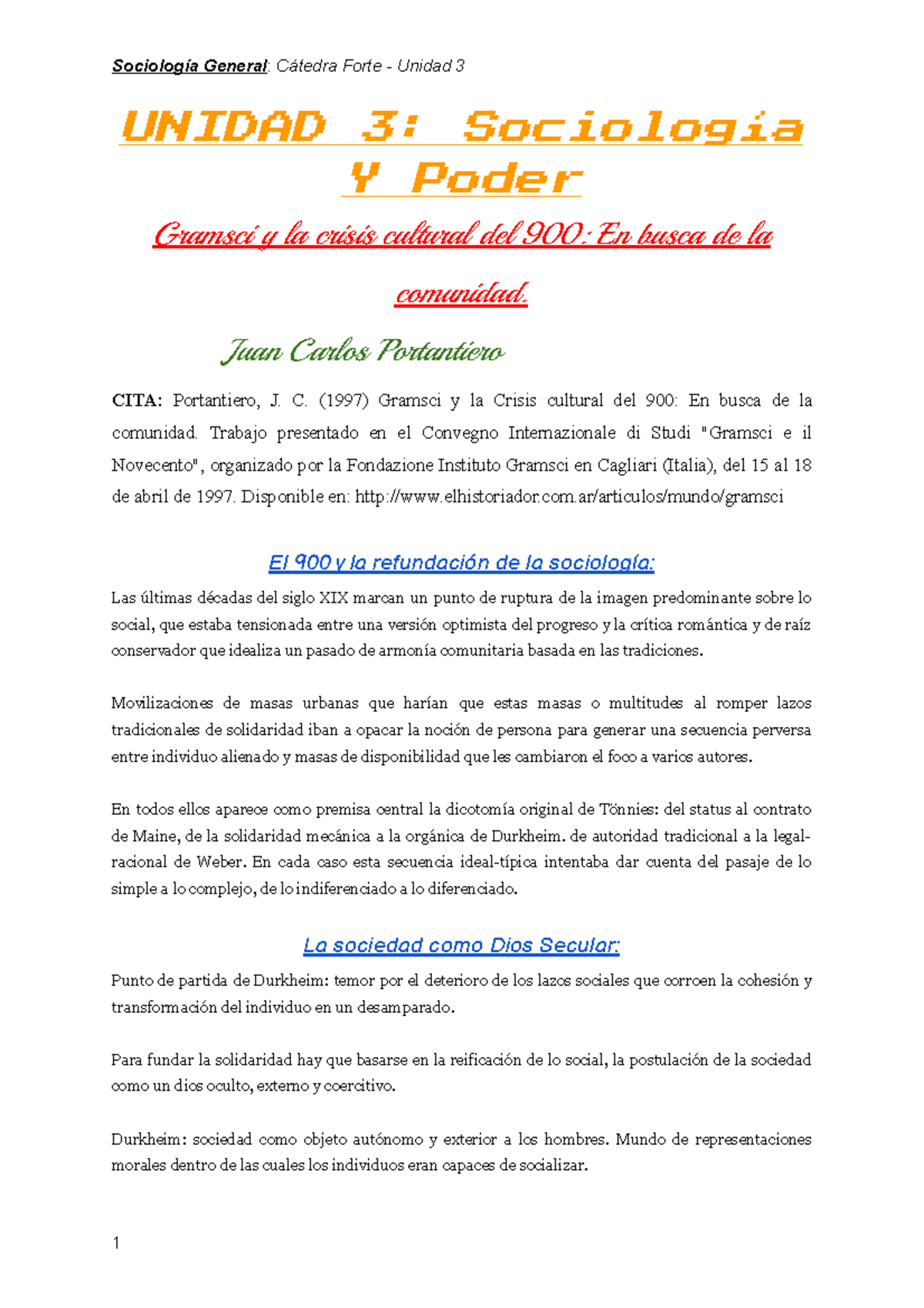 Resumen Unidad 3 - Sociologia General - UNIDAD 3: Sociología Y Poder ...