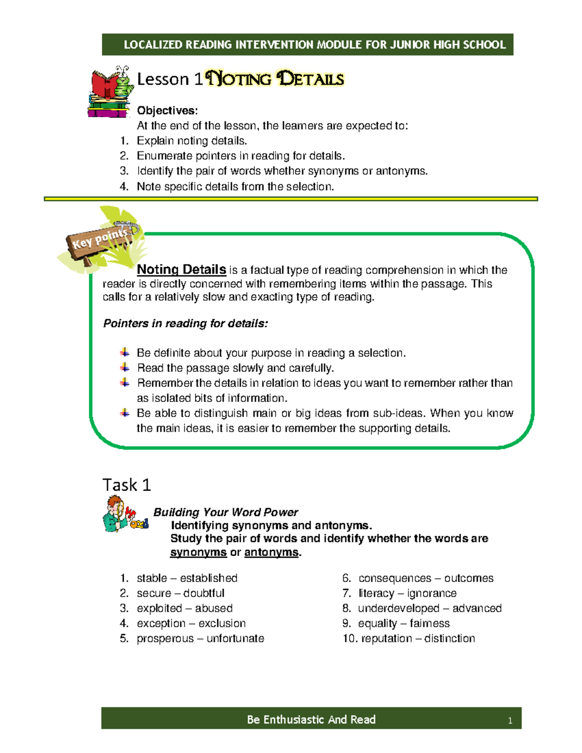 Localized Module in Reading - Reading Course - University of the ...