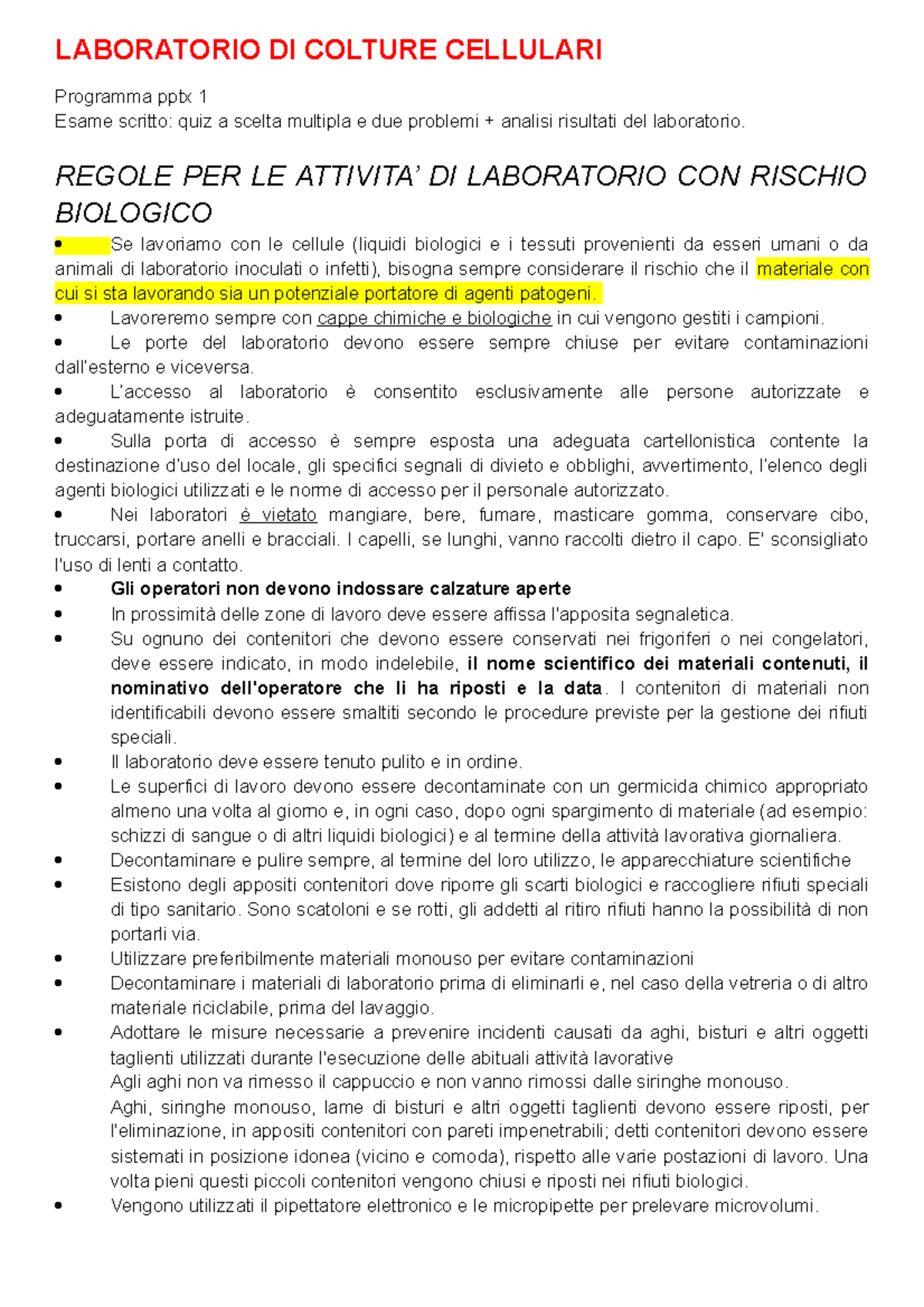 Appunti laboratorio colture cellulari UPO - LABORATORIO DI COLTURE ...
