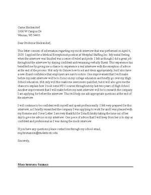 Mock Interview Feedback - MOCK INTERVIEW FEEDBACK 1. Based on feedback ...