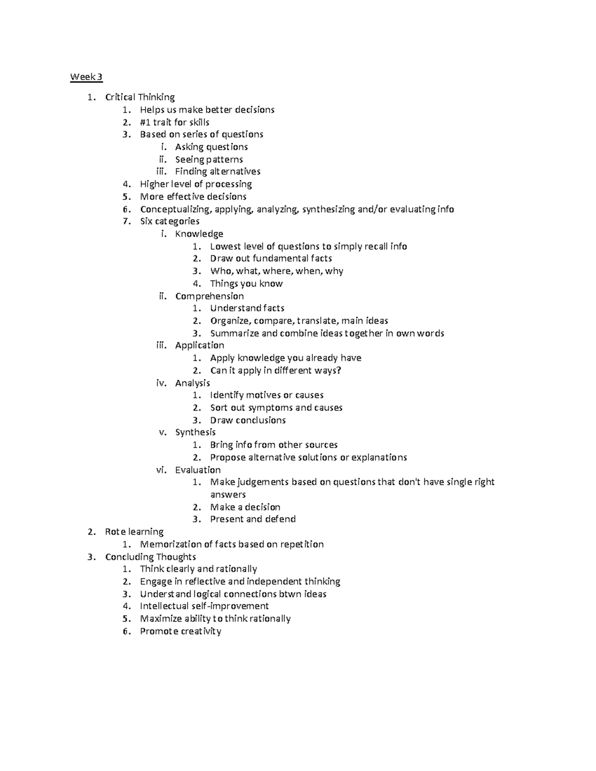 Week 3 Notes - Professor: Jeffrey Morris - Week 3 Critical Thinking ...