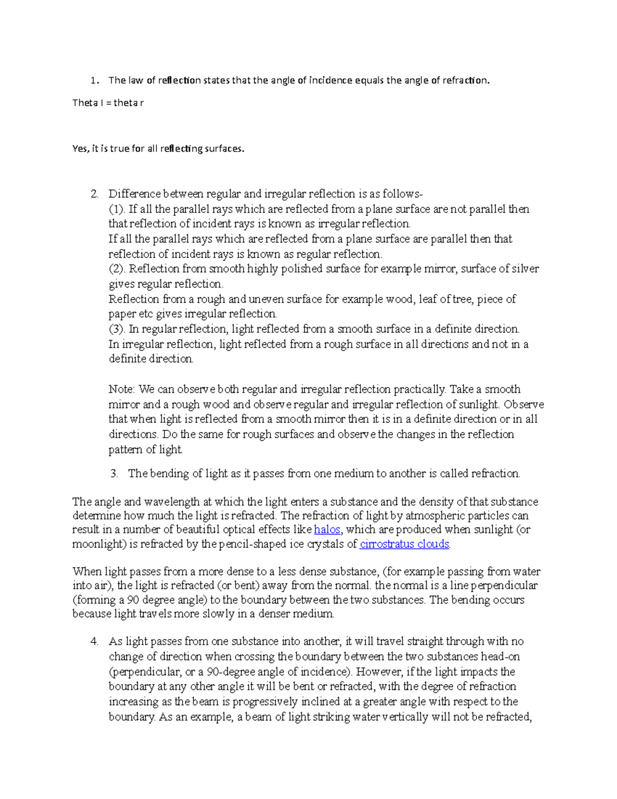 Lab 6 - lab - The law of reflection states that the angle of incidence ...